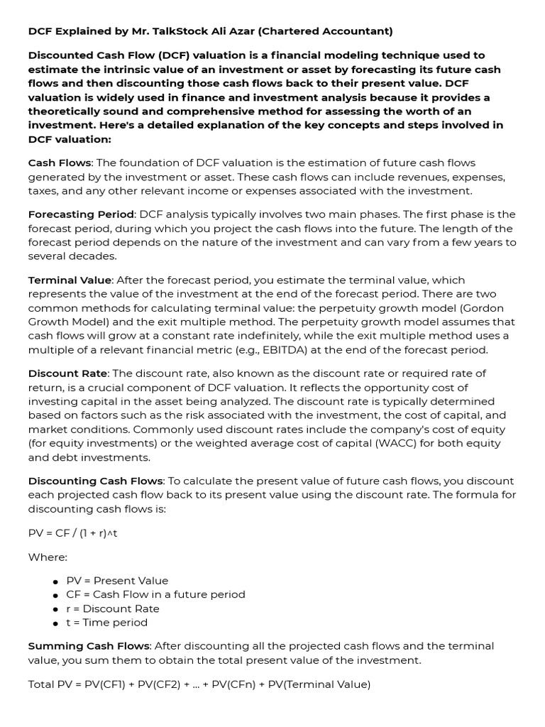 Discounted Cash Flow (DCF) Valuation is a Financial Modeling Technique ...