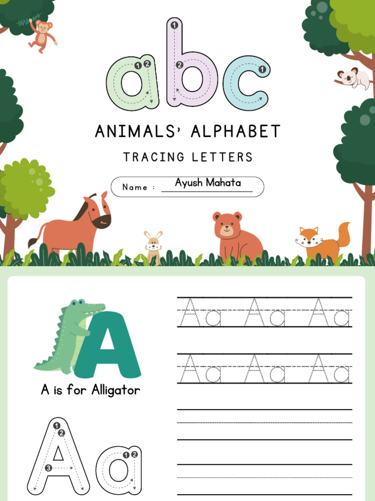 Alphabet Tracing Activity Workbook in Colorful Cute | PDF