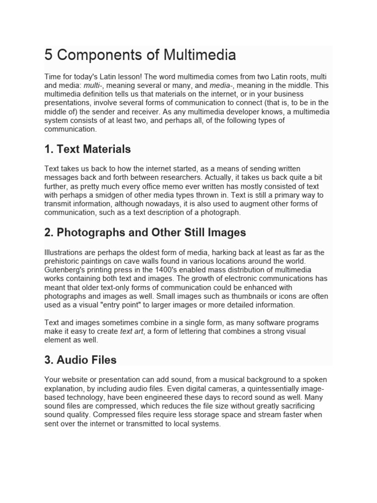 5 Components of Multimedia | PDF | Communication | Video