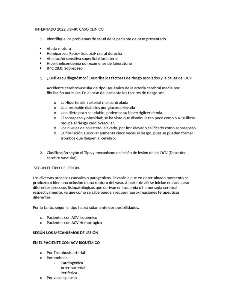 Caso Clínico de ACV Isquémico | PDF | Carrera | Isquemia