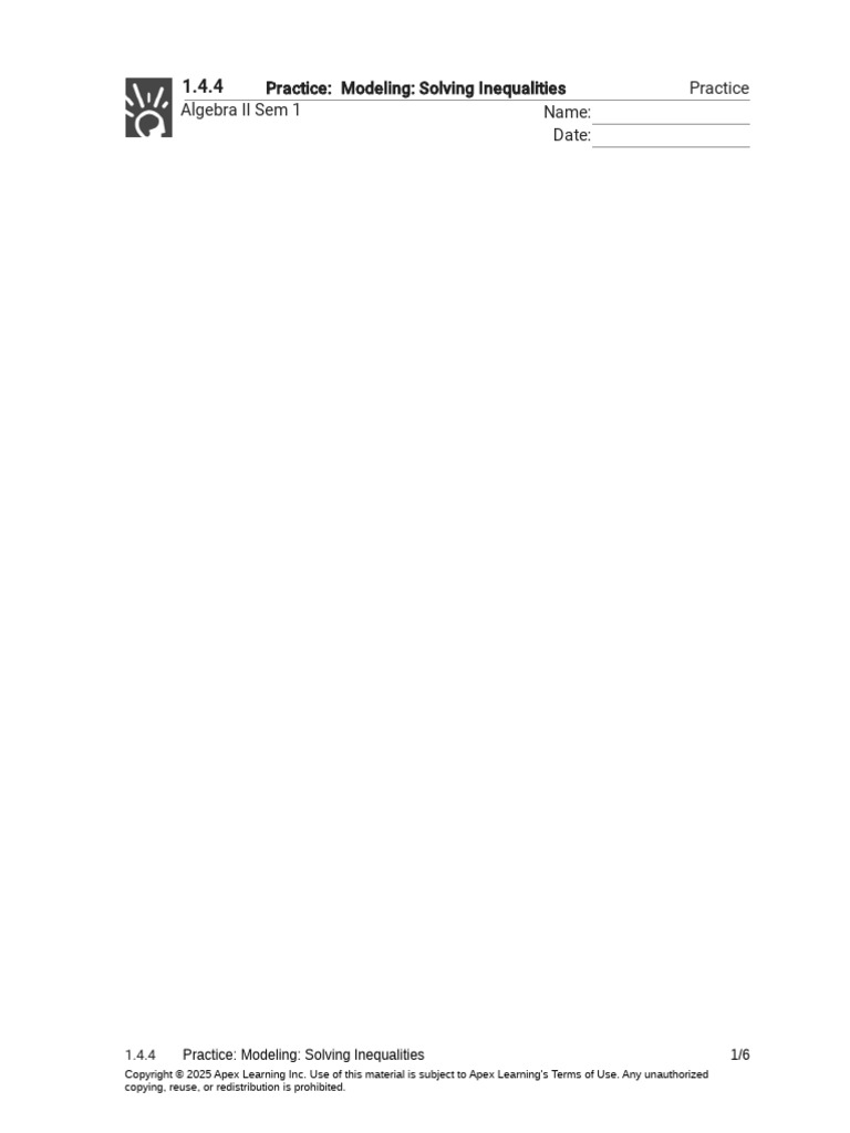 Kami Export - 1.4.4 Practice - Modeling - Solving Inequalities (Practice) | PDF | Mathematics ...