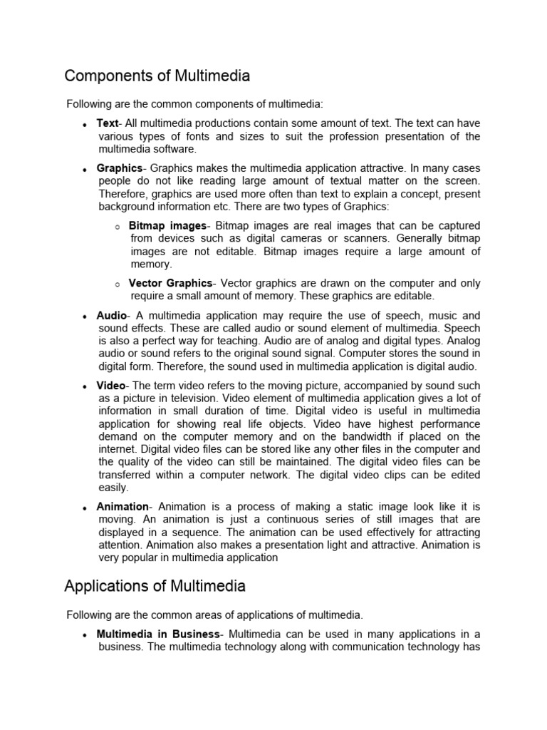 Components and Applications of Multimedia | PDF | Multimedia | Video