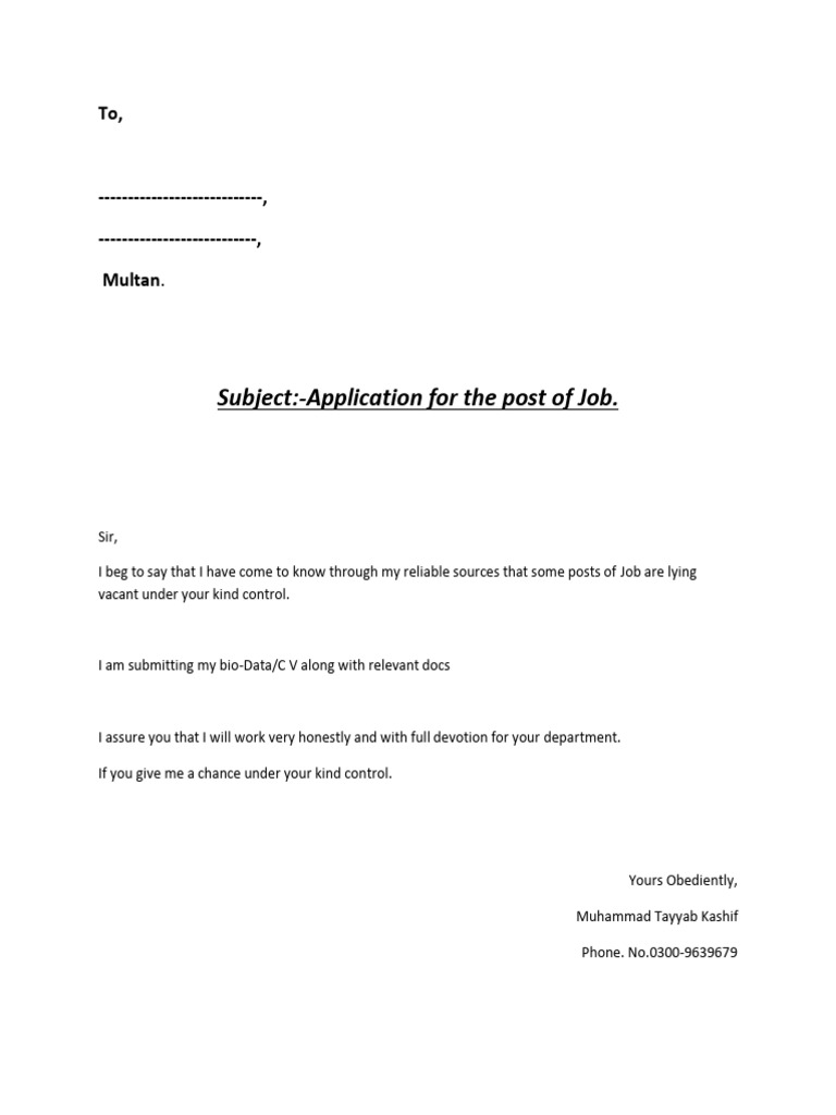 Cover Letter Muhammad Tayyab Kashif | PDF