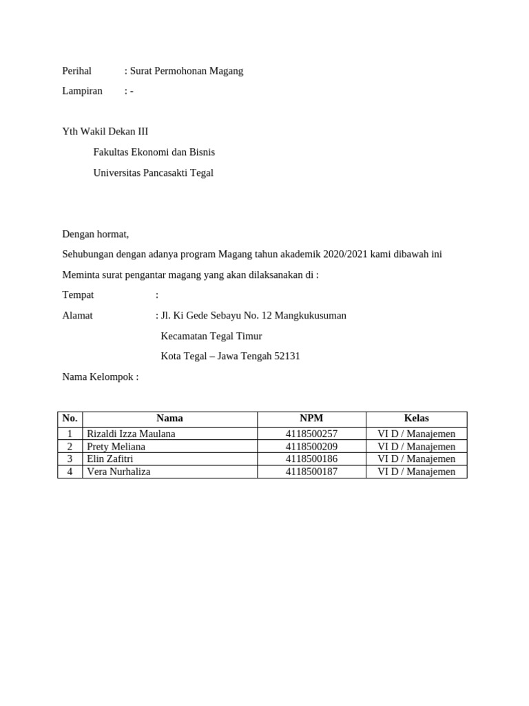 Surat Magang | PDF
