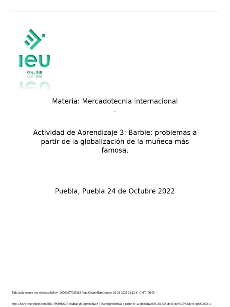 Actividad de Aprendizaje 3. Barbie - Problemas A Partir de La Globalizaci N de La Mu Eca M S ...