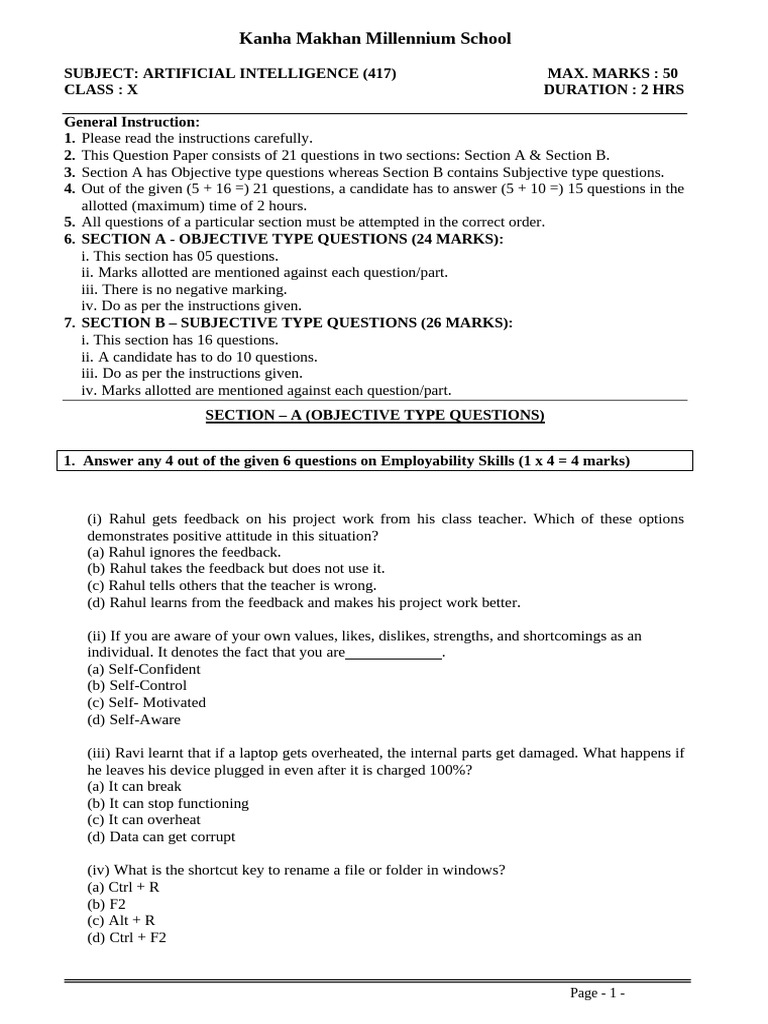 AI sample paper -1 | PDF | Machine Learning | Artificial Intelligence