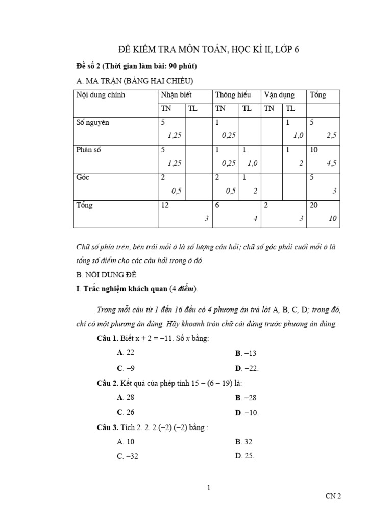 DeKT Toan L6 HK2 De2 | PDF