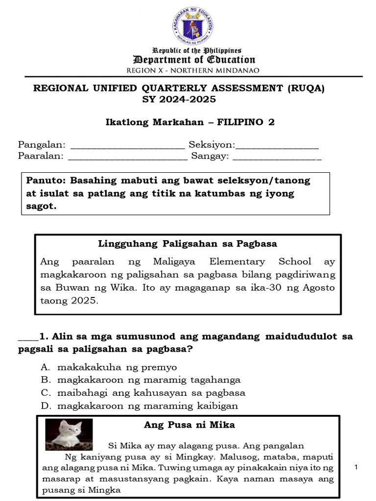 Filipino 2 - Ruqa Quarter 3 | PDF
