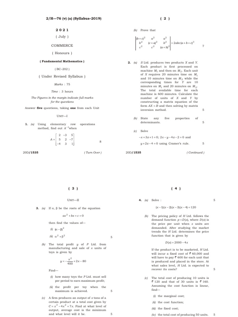 BCOM (BC - 202) (2019) (Fundamental Mathematics) | PDF | Interest | Bonds (Finance)