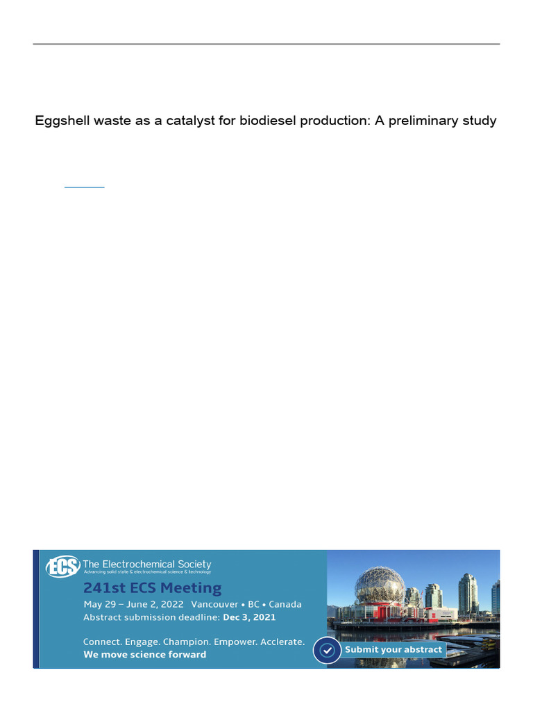 Eggshell Catalyst for Biodiesel Production | PDF | Biodiesel | Diesel Fuel