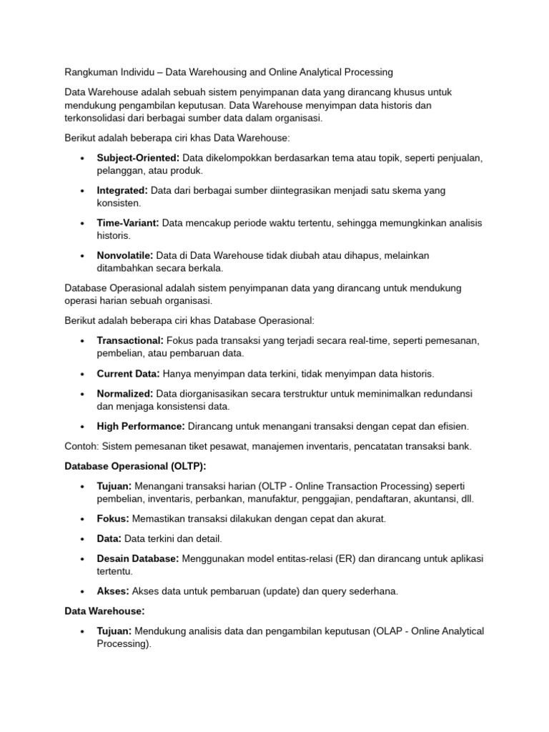 Rangkuman Individu - Data Warehouse and OLAP | PDF