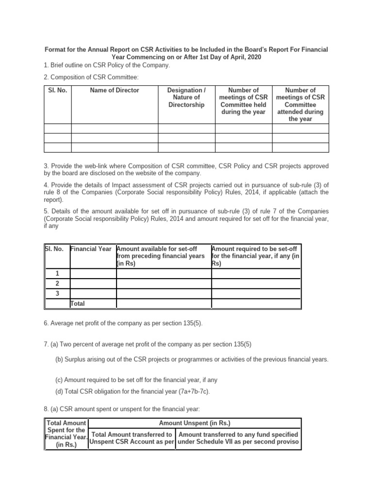 Annual CSR Report Format Guidelines | PDF | Corporate Social Responsibility | Business