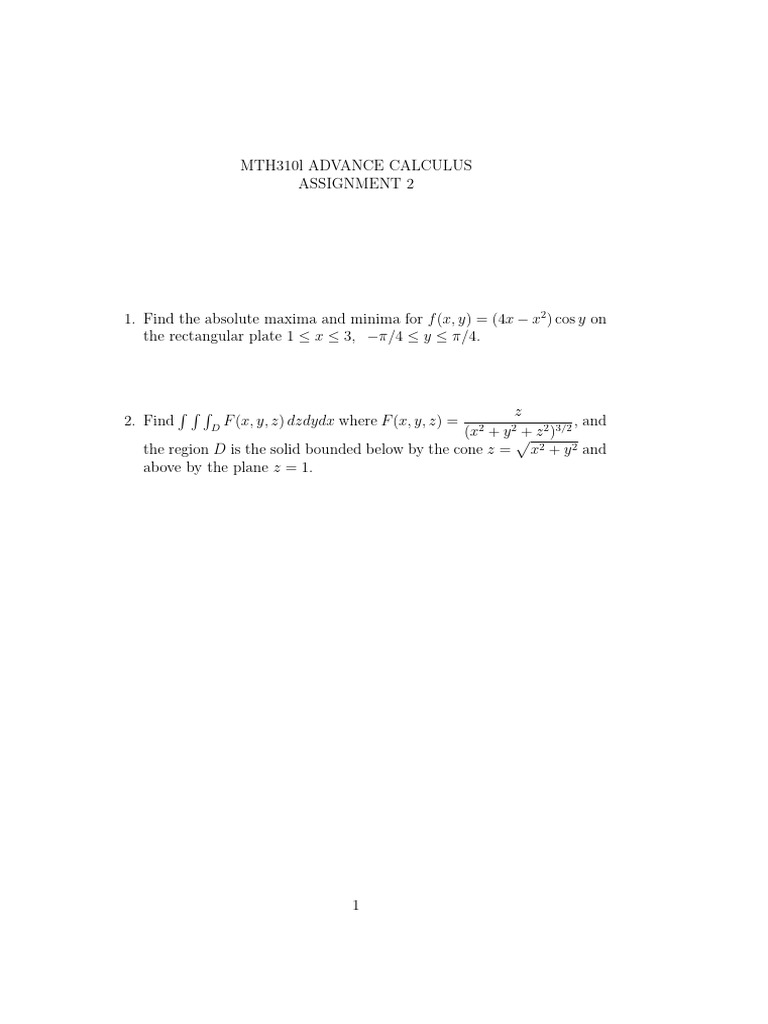 Advanced Calculus Assignment Tasks | PDF