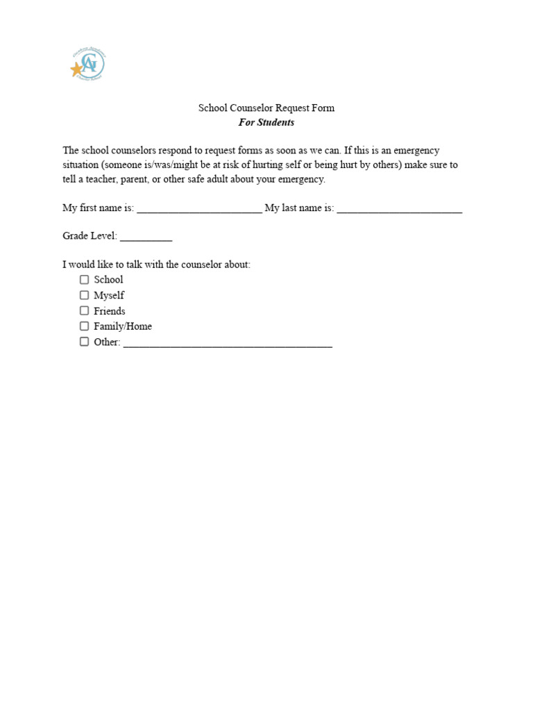 School Counselor Request - Referral Form SY22-23 | PDF | School ...