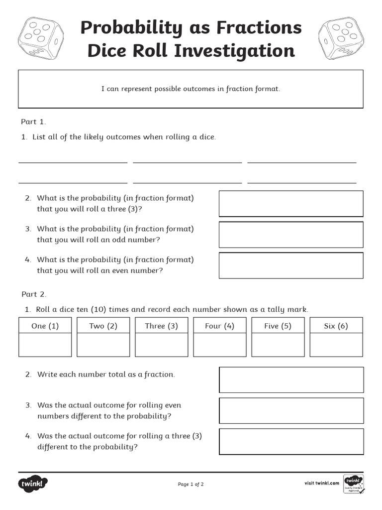 Au t2 M 4218 Probability As Fractions Dice Roll Investigation Activity ...