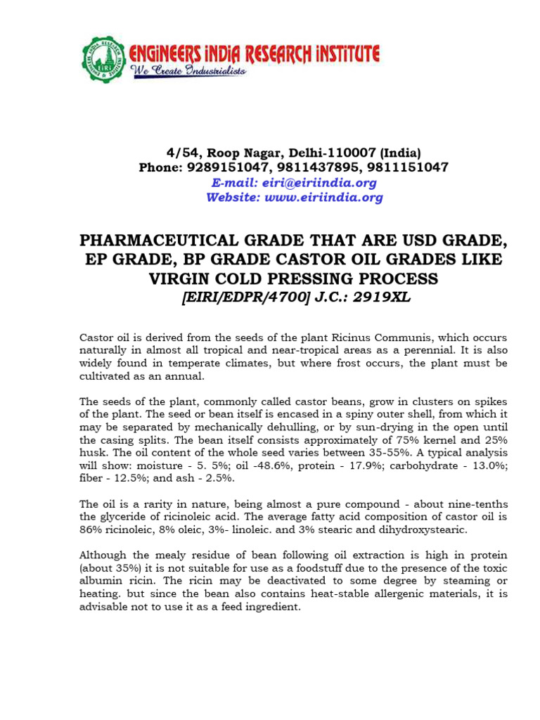 Project Report On PHARMACEUTICAL GRADE THAT ARE USD GRADE, EP GRADE, BP ...