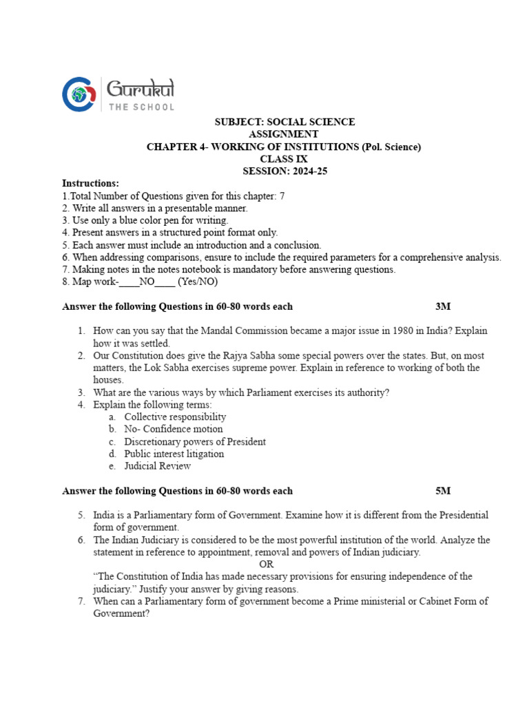 Class IX Political Science Assignment | PDF