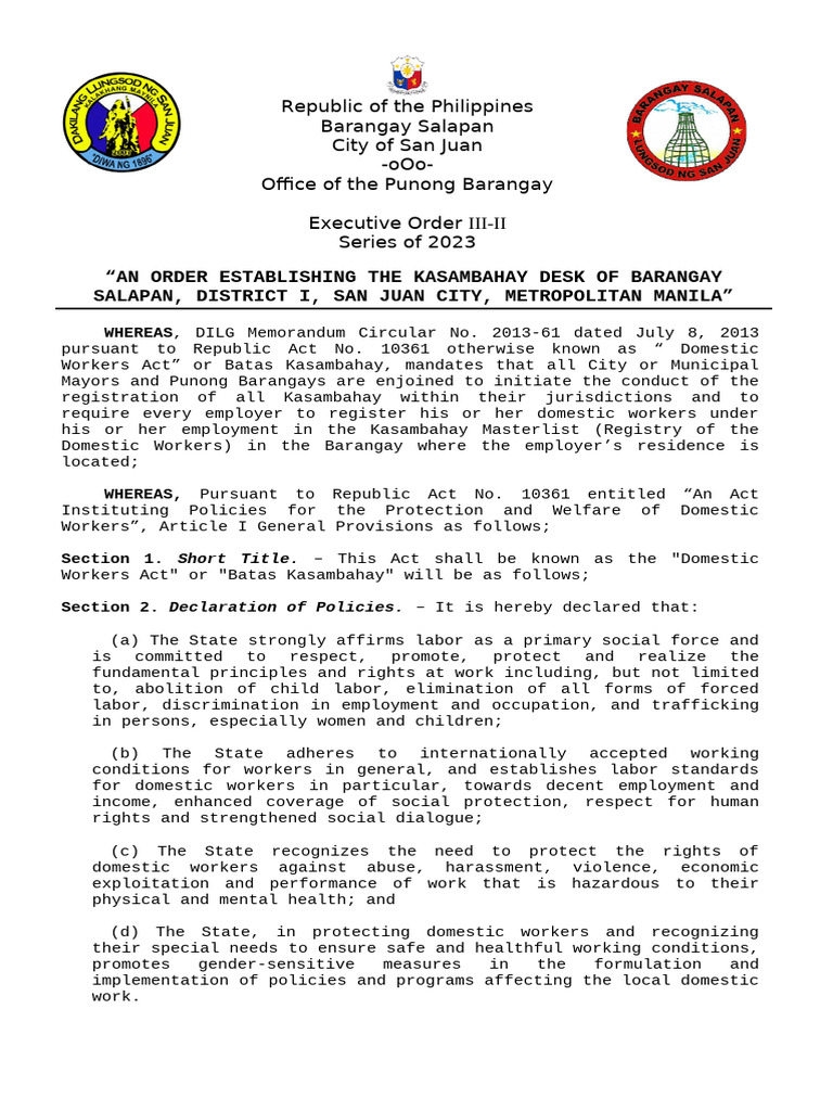Establishing Kasambahay Desk in San Juan | PDF | Domestic Worker ...