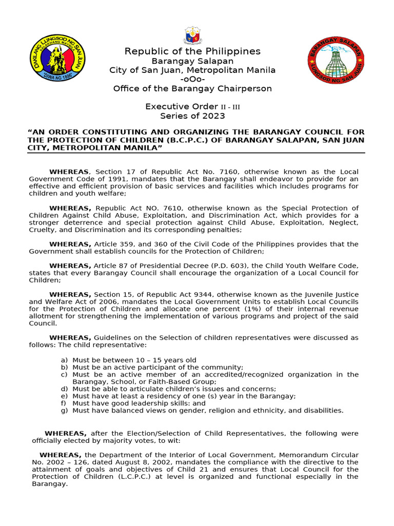 Executive Order V - Iii BCPC 2023 New | PDF | Justice | Crime & Violence