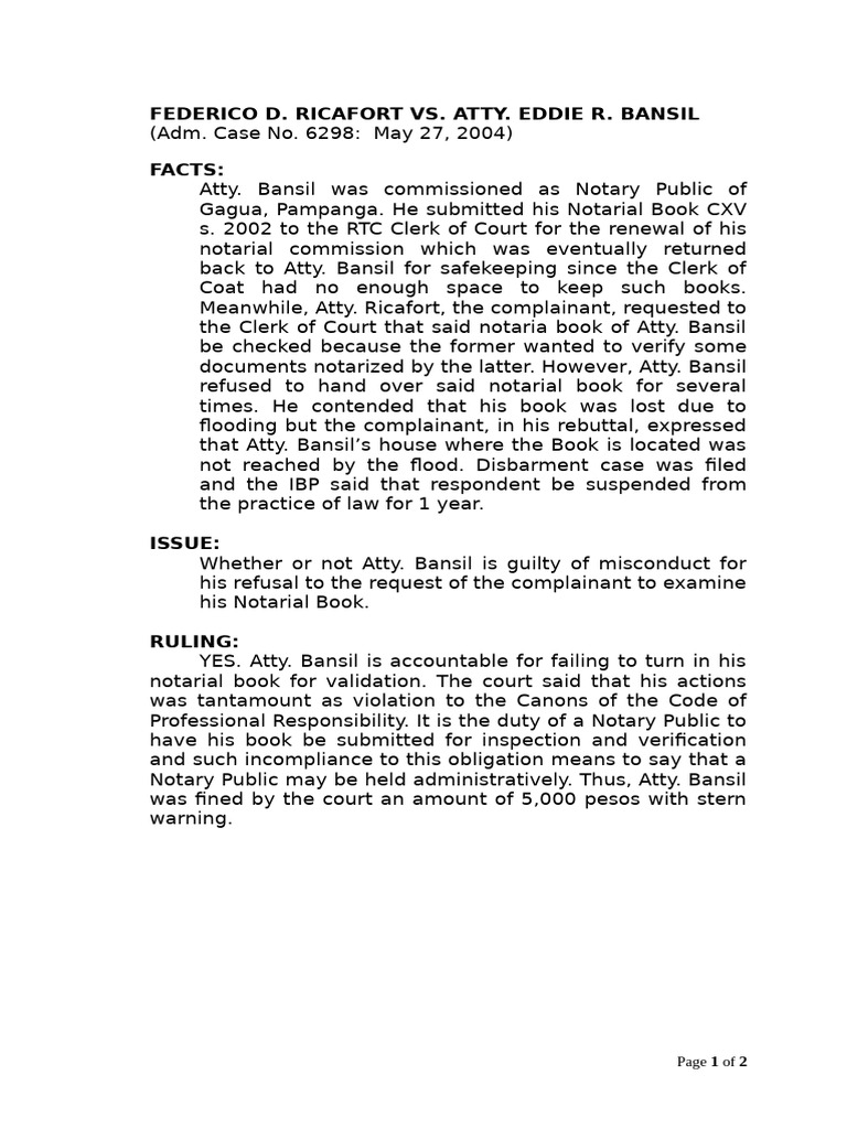 FEDERICO D. RICAFORT VS. ATTY. EDDIE R. BANSIL | PDF
