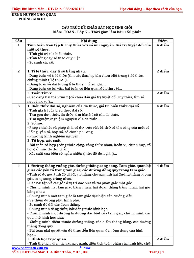 (Đề thi HSG T7) Huyện Nho Quan | PDF