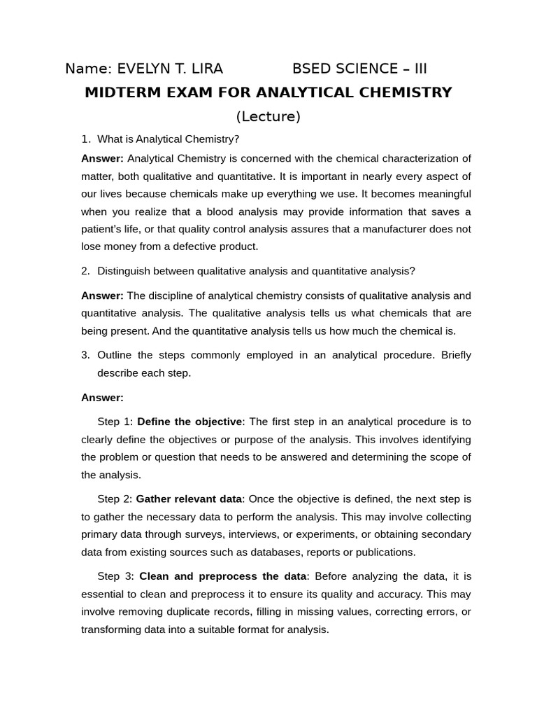 Analytical Chemistry Midterm Exam Guide | PDF | Data Analysis | Statistics