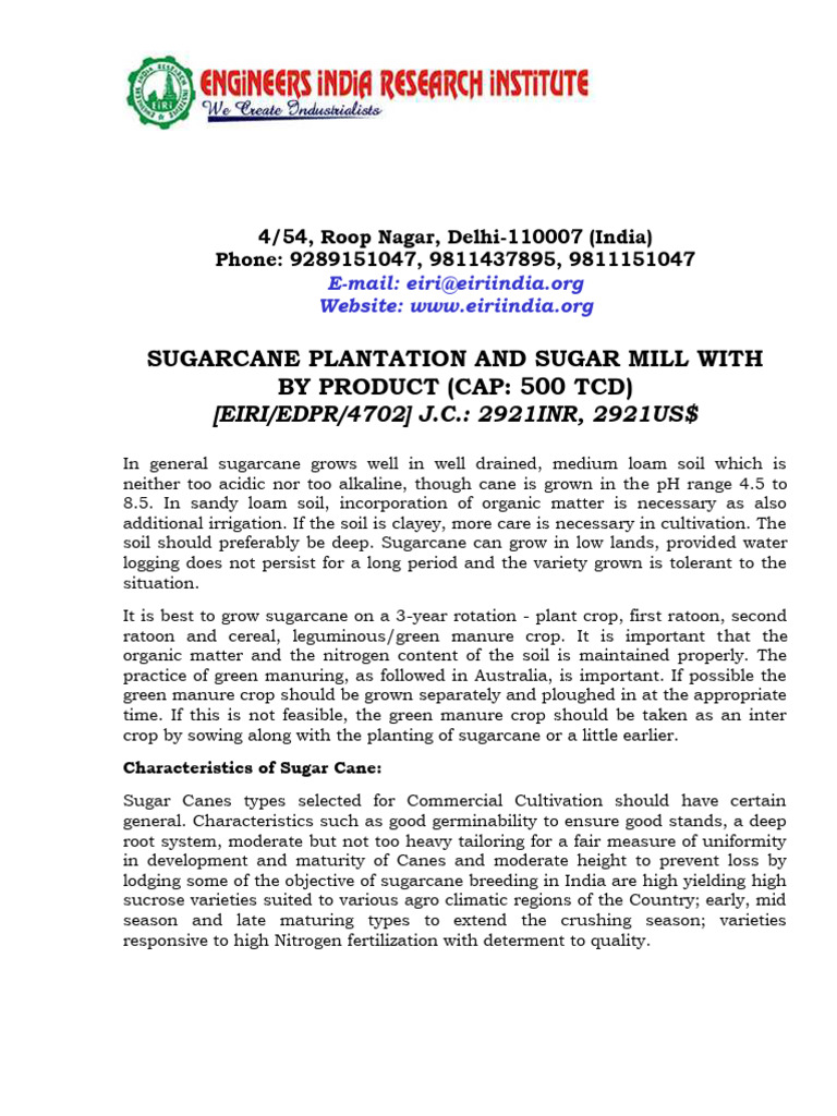 Project Report On SUGARCANE PLANTATION AND SUGAR MILL WITH BY PRODUCT ...