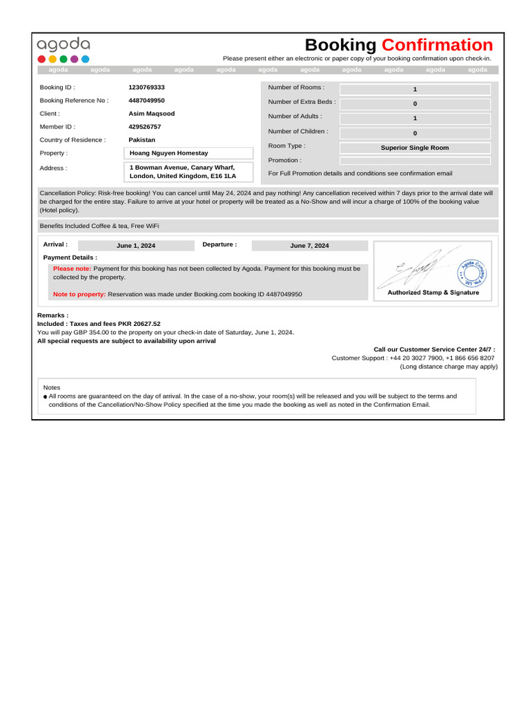 Confirmation_for_Booking_ID_#_1230769333 | PDF