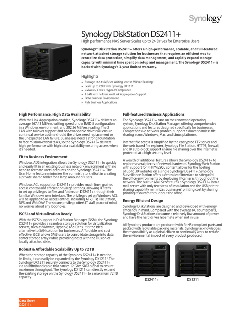 Synology_DS2411_Plus_Data_Sheet_enu | PDF | File Transfer Protocol ...
