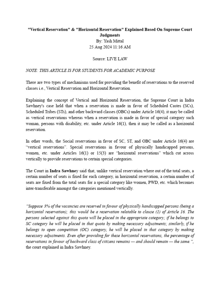 Vertical Reservation - & - Horizontal Reservation - Explained Based On ...