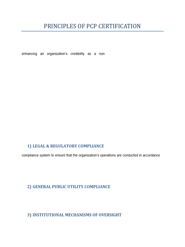 Principles of PCP Certification | PDF | Nonprofit Organization | Taxes