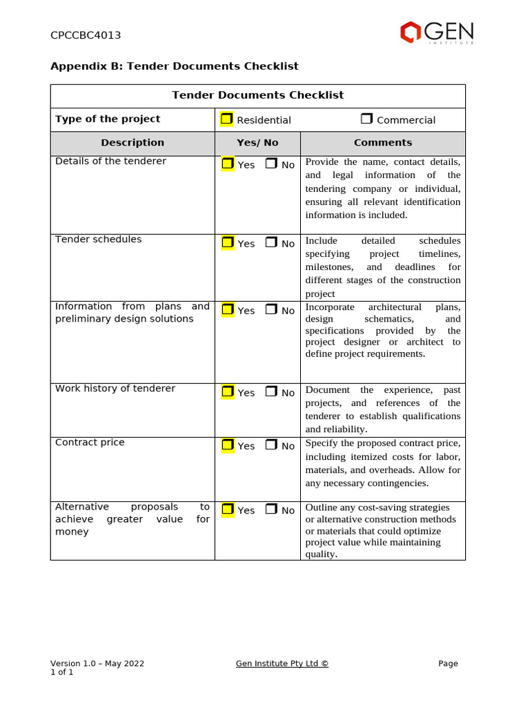 Tender Document Check List | PDF | Business