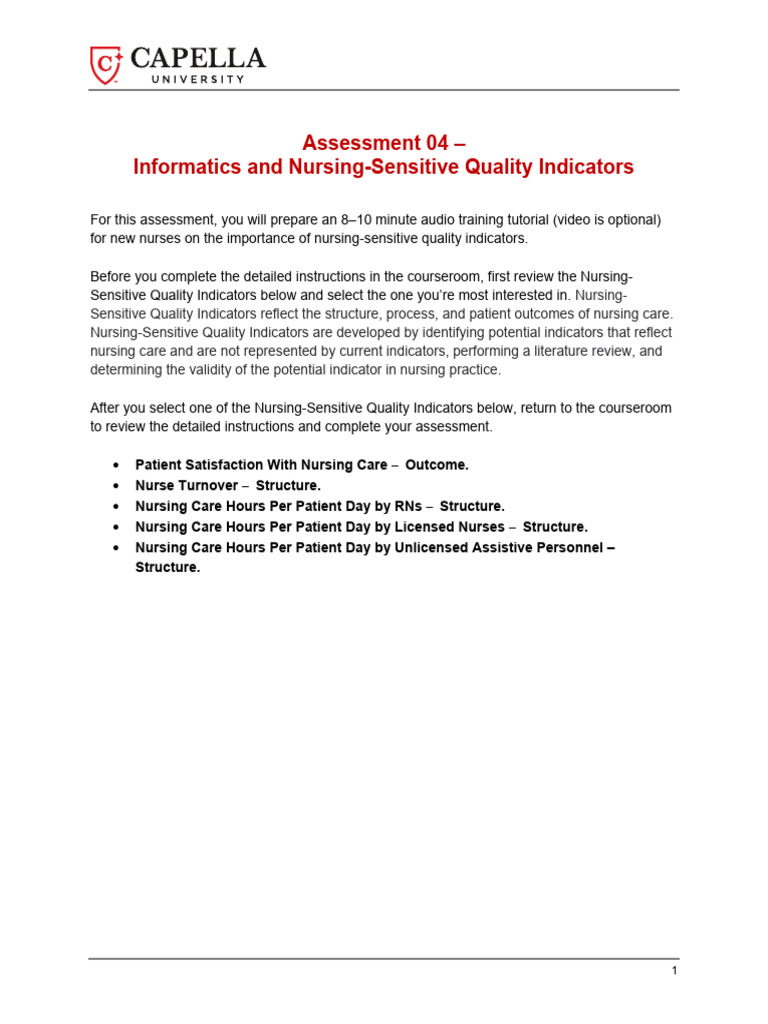 Nursing-Sensitive Quality Indicators Guide | PDF