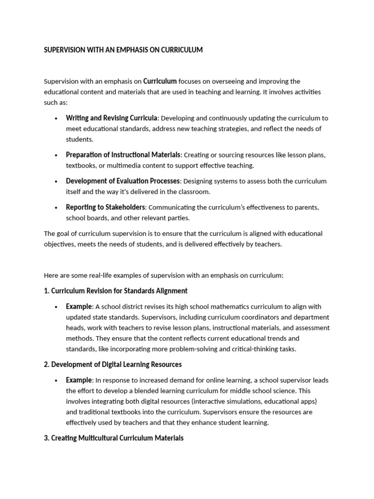 Definition of Supervision With An Emphasis On Curriculum | PDF ...