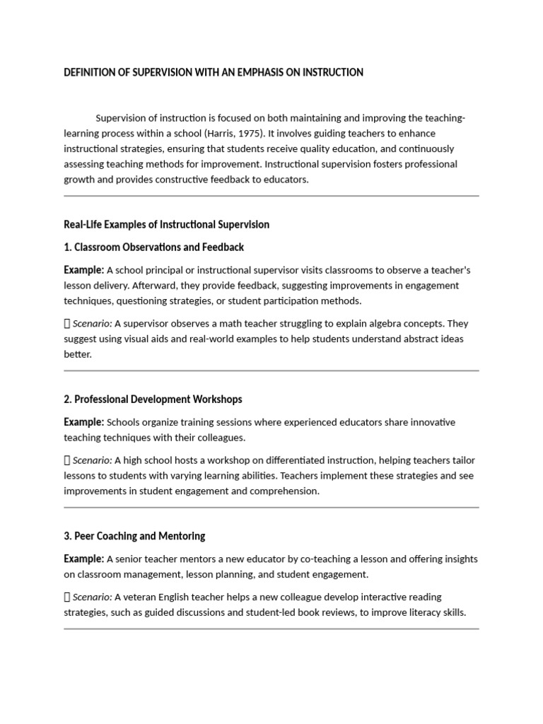 Definition of Supervision With An Emphasis On Instruction | PDF ...