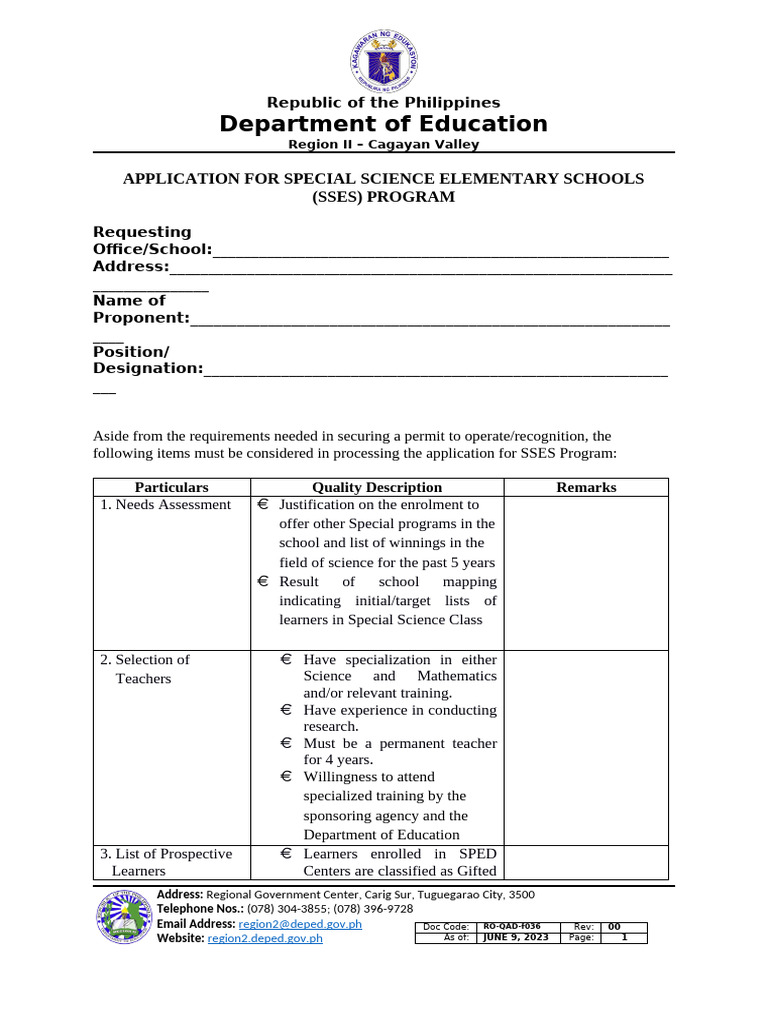 RO-QAD-F036-Application-for-SSES | PDF | Intelligence | Learning
