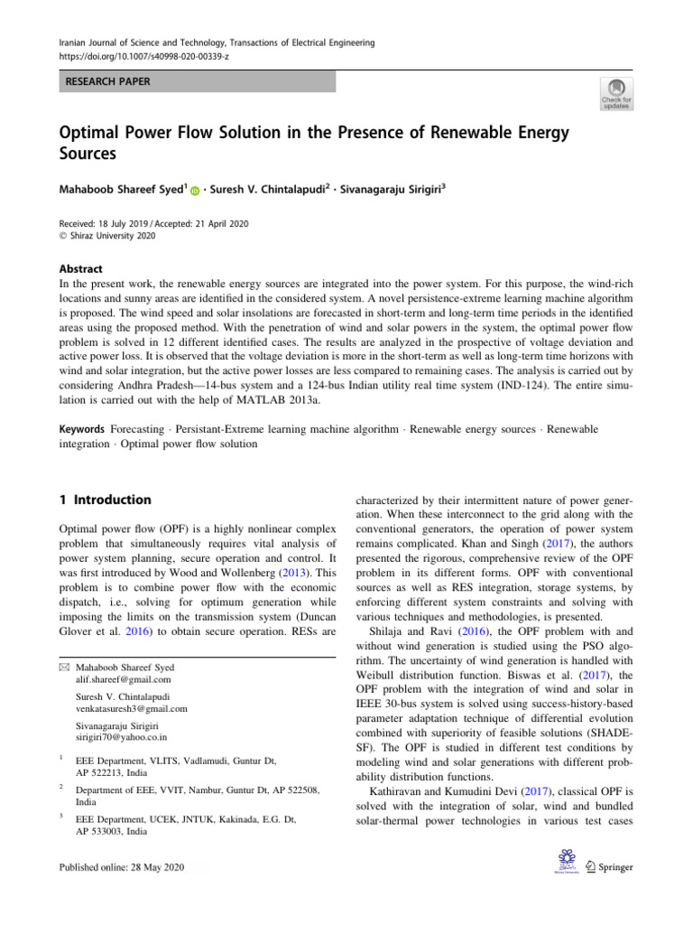 Optimal Power Flow Solution in the Presence of Renewable Energy Sources | PDF | Wind Power | Force