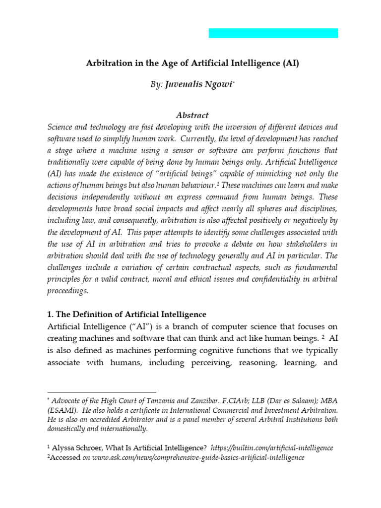 Arbitration in The Age of Artificial Intelligence (AI) | PDF | Artificial Intelligence ...