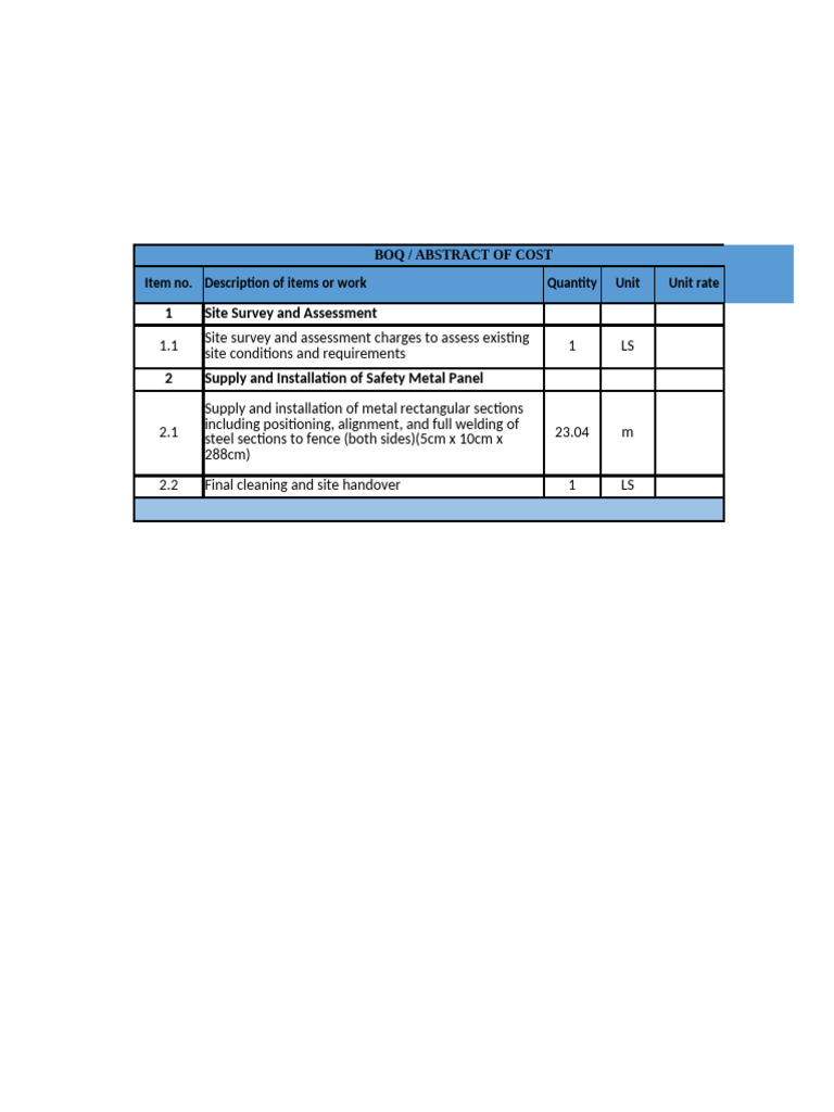 Boq - Installation of Panel Under The Ecc Fence | PDF