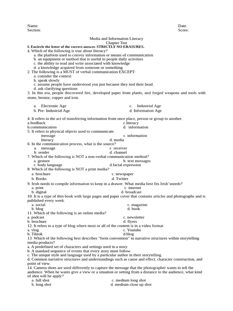 CHAPTER TEST TVL | PDF | Communication | Information