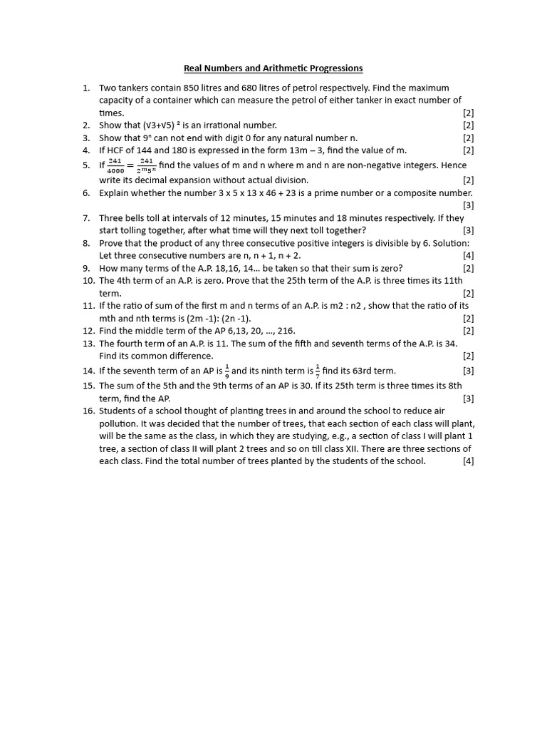 Real Numbers and Arithmetic Progressions | PDF | Numbers | Real Number