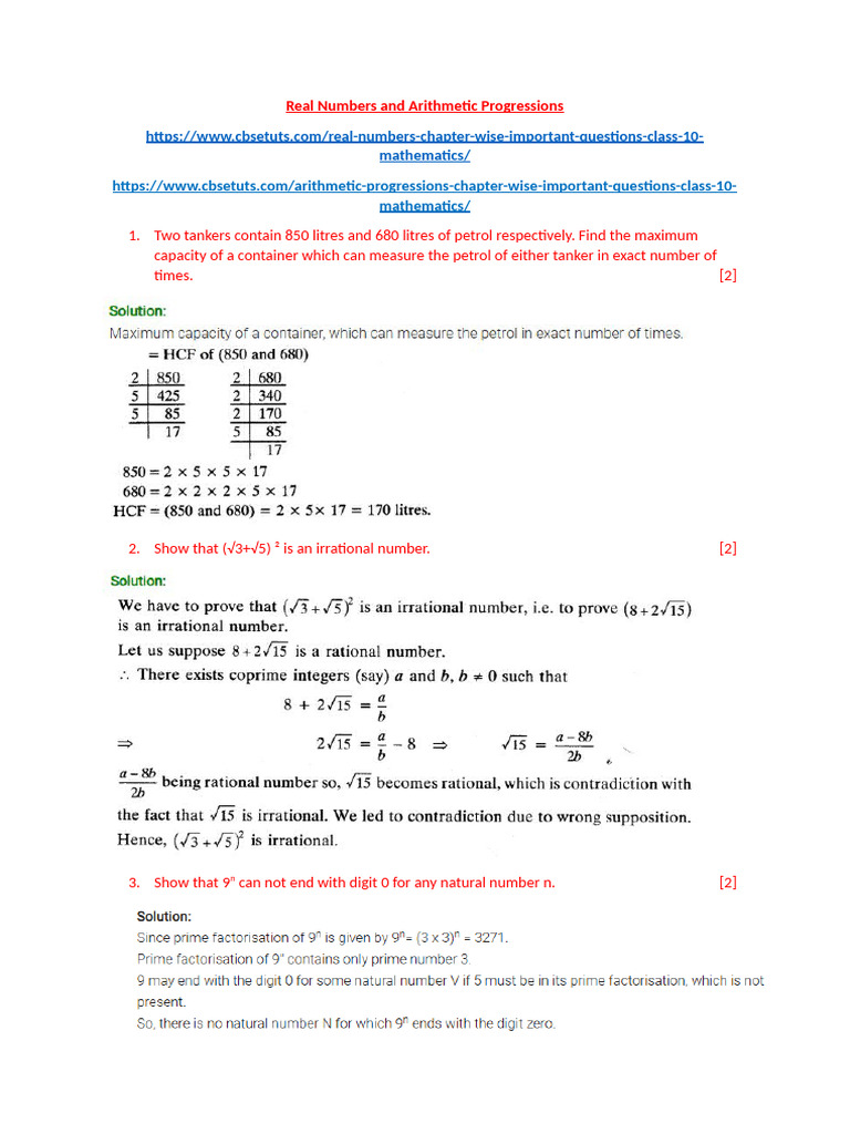 Real Numbers and Arithmetic Progressions | PDF | Numbers | Real Number