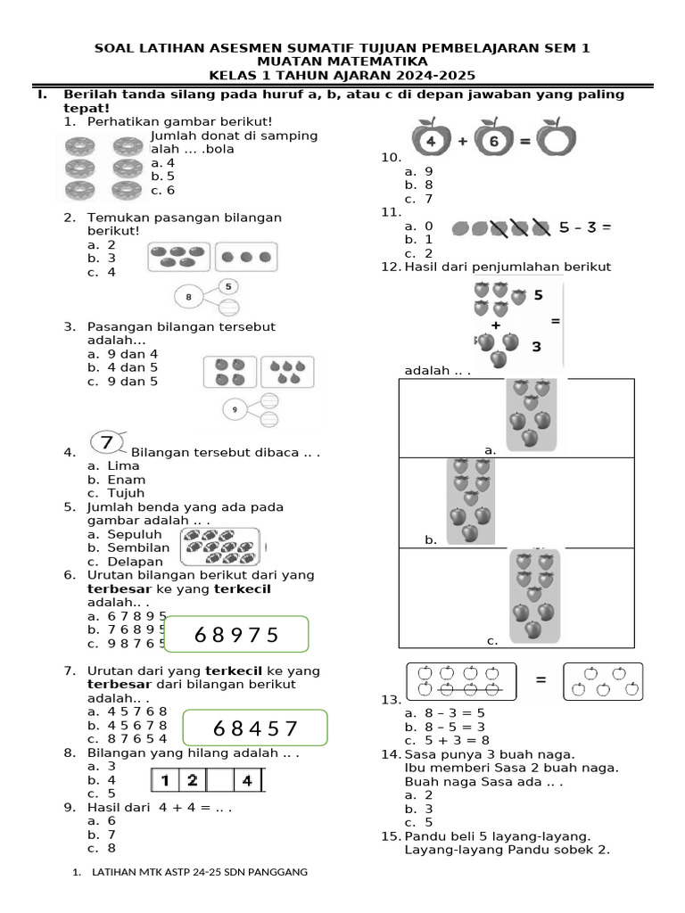 Matematika Latihan pts1 | PDF