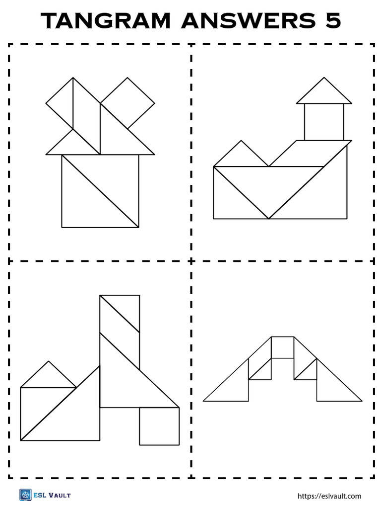 Tangram Puzzles Solutions 5 | PDF