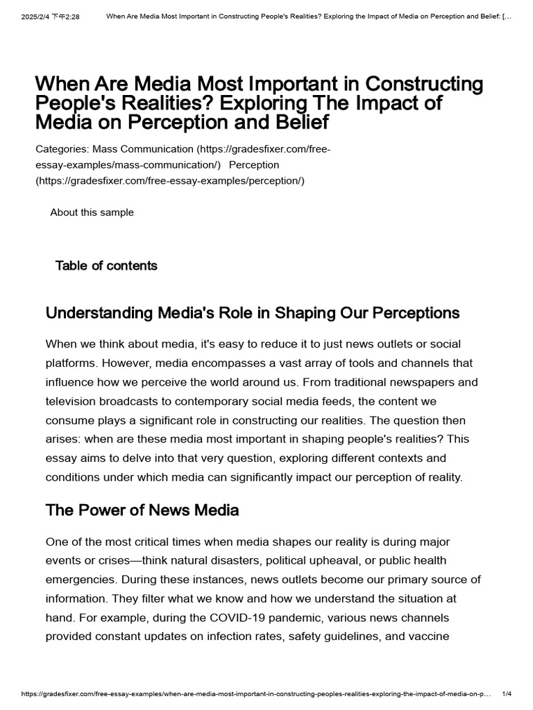 Media's Role in Shaping Perception | PDF | Advertising | Human ...