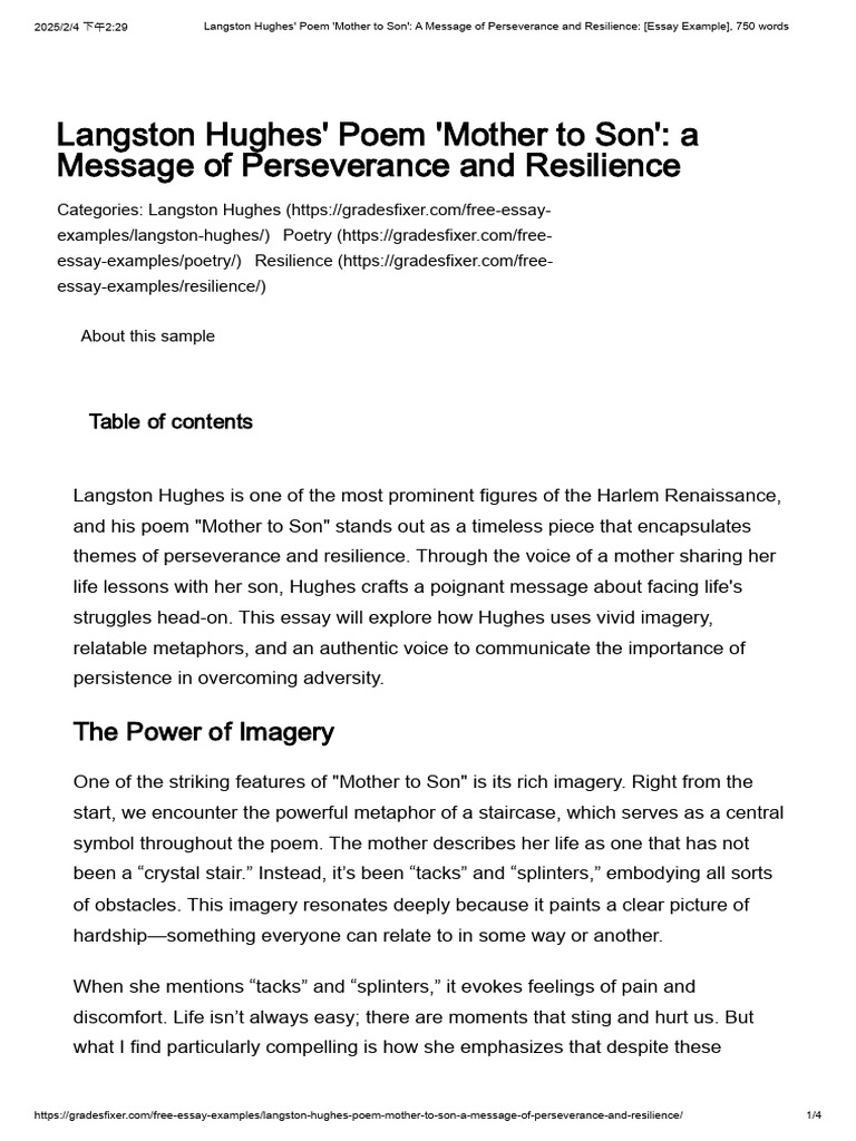 Langston Hughes' Poem 'Mother to Son'_ A Message of Perseverance and ...