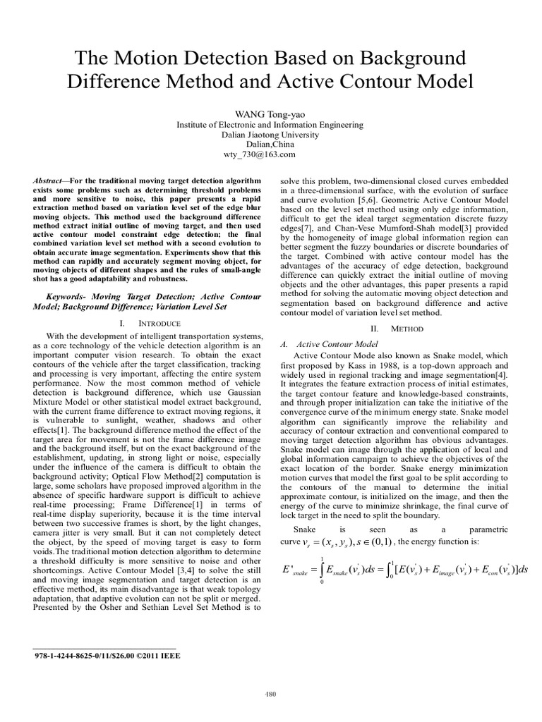 The Motion Detection Based on Background Difference Method and Active Contour Model | PDF ...