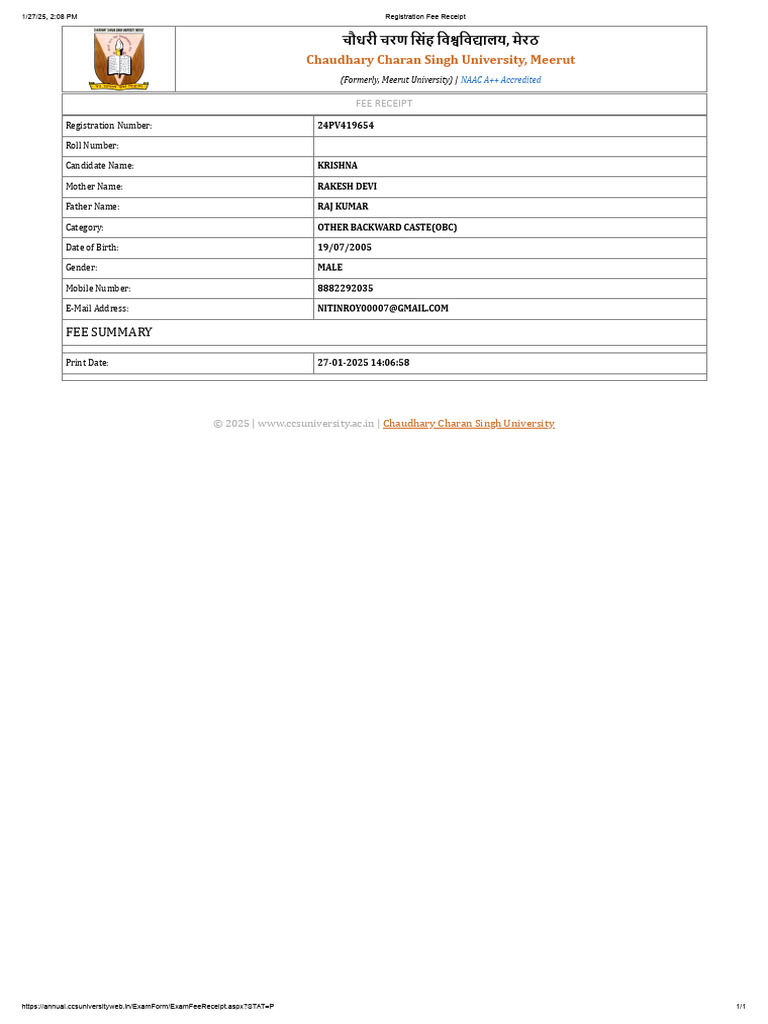 Registration Fee Receipt | PDF