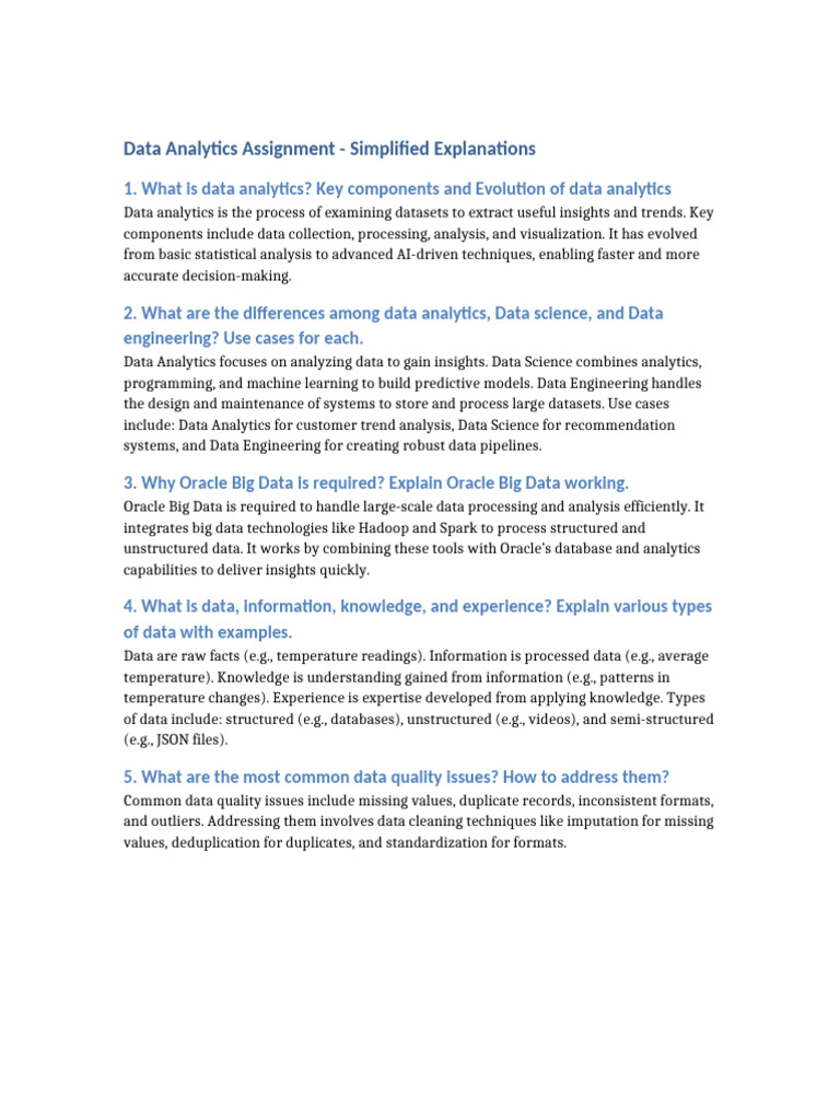 Data Analytics Assignment Simplified | PDF