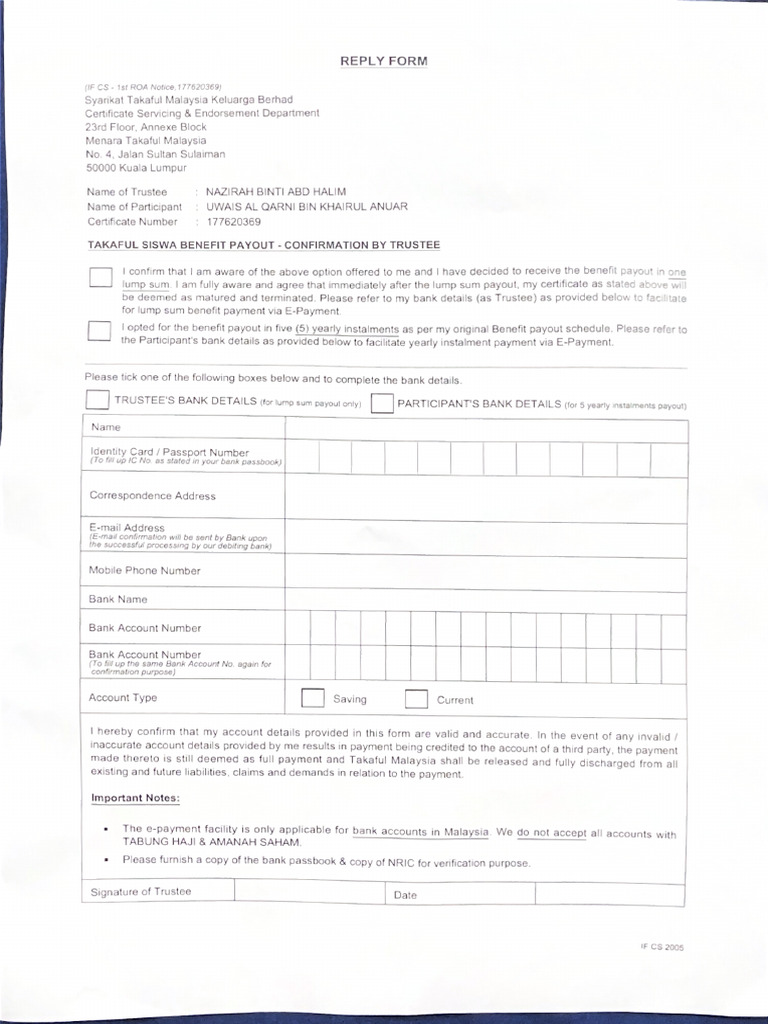 REPLY FORM peny | PDF